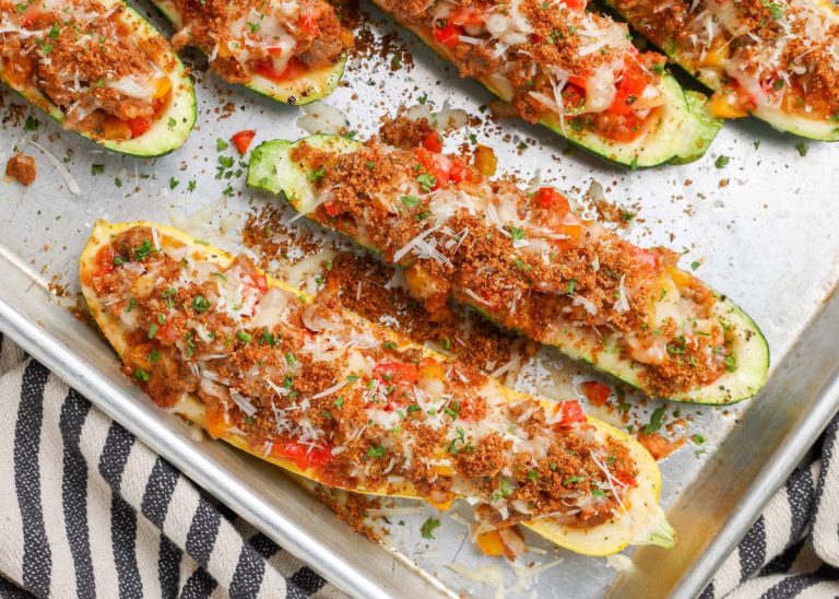 Sausage Stuffed Zucchini Boats - Vegetable Recipes