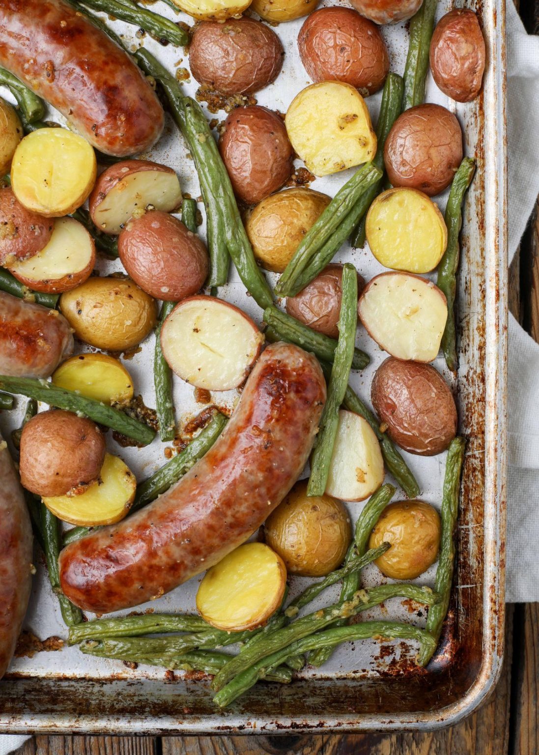 Roasted Brats with Potatoes and Green Beans - Vegetable Recipes